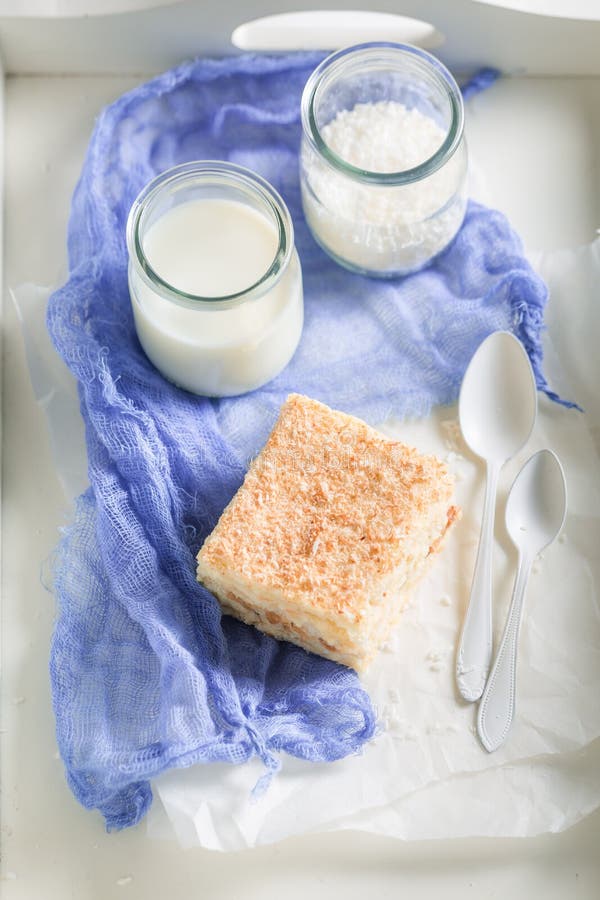 Enjoy Your Coconut Cake with Nuts and Foam Stock Image - Image of baked ...