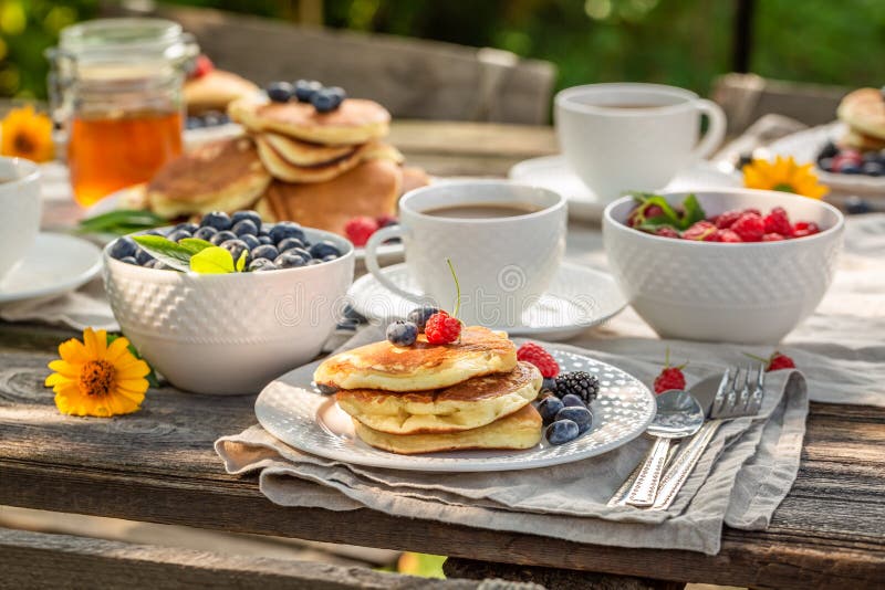 Enjoy Your Pancakes in the Garden for Breakfast Stock Photo - Image of ...
