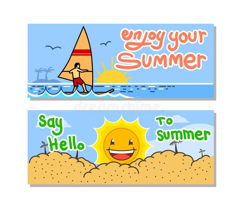 Enjoy Your Summer Banner Set Stock Vector - Illustration of vector ...