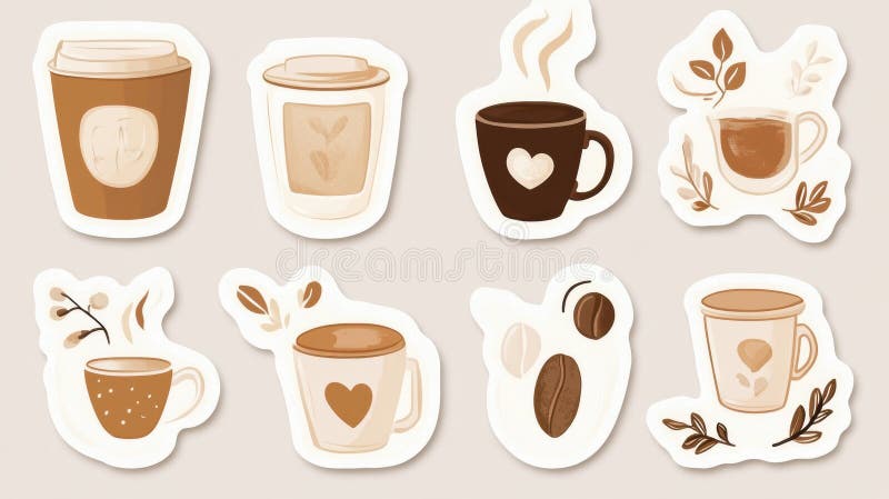 Enjoyable Style Stickers of Coffee Cups and Beans Perfect for Coffee ...
