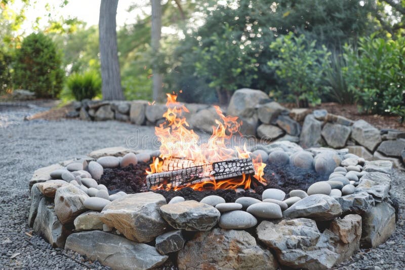 Enjoying a Backyard Bonfire in a Stone Fire Pit Stock Photo - Image of ...