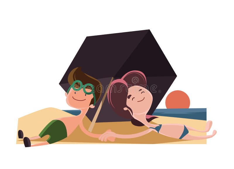 Enjoying at the Beach Illustration Cartoon Character Stock Illustration ...
