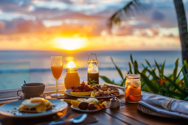 Enjoying a Beautiful Sunrise Breakfast with Fresh Fruit and Drinks by ...