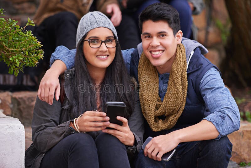 Enjoying Campus Life Together. a Happy Young Couple on Campus. Stock ...