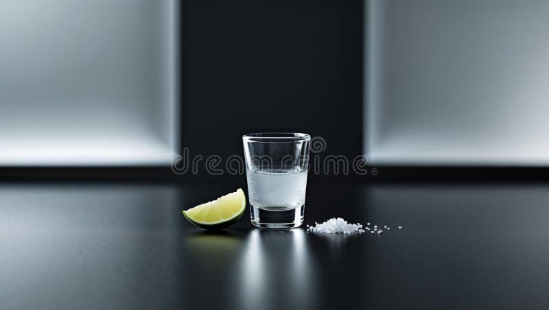 Enjoying a Classic Tequila Shot with Lime and Salt on a Stylish Black ...