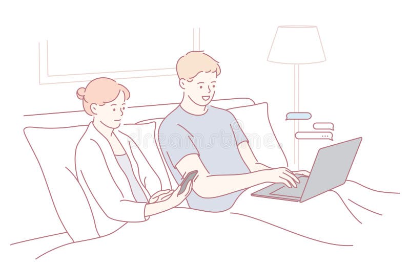 Enjoying a Cozy Evening Together a Couple Engaged with Tech and Devices ...