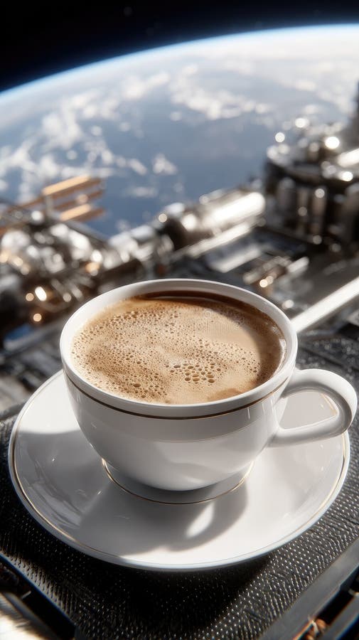 Enjoying a Cup of Coffee while Gazing at Earth from a Space Station ...