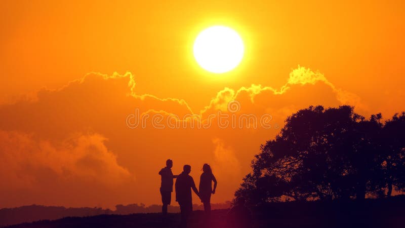 Three Friends Enjoying The Sunset Stock Image - Image of people ...