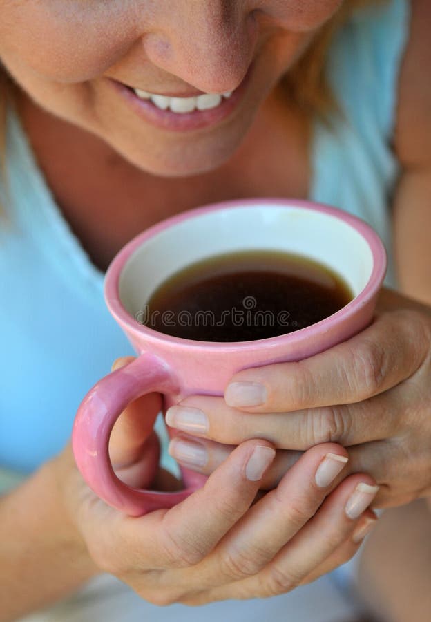 Enjoying the First Cup of Coffee Stock Photo - Image of smile, habit ...