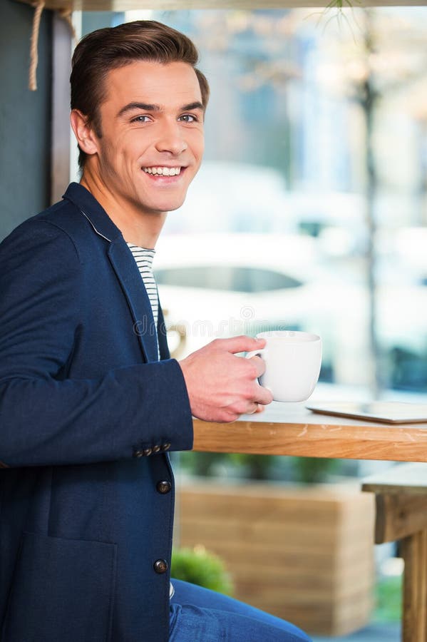 Enjoying fresh coffee. stock photo. Image of happiness - 46692482