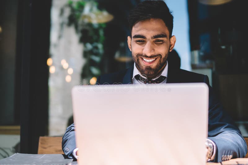 Enjoying Internet Connection, Successful Man in Suit Typing Email Stock ...