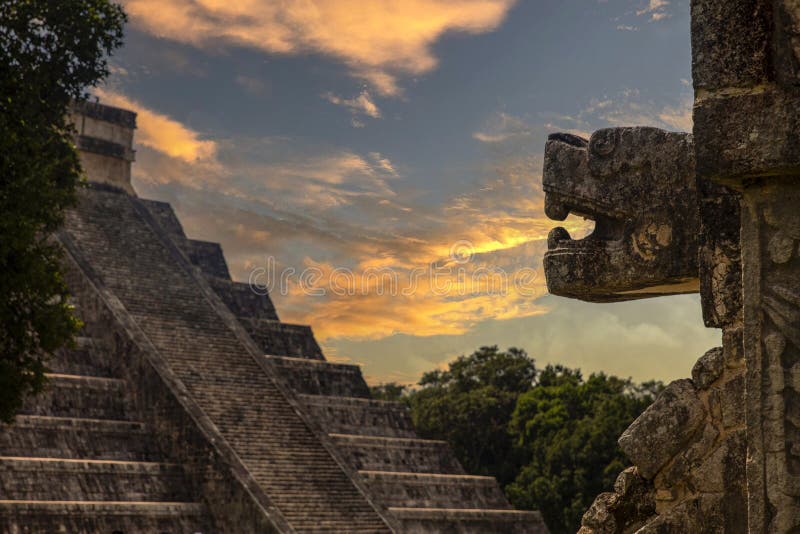 The Feathered Serpent Kukulkan and Behind it the Famous Mayan Temple ...
