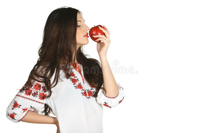 Enjoying the Smell of Red Apple Stock Photo - Image of isolated, hair ...