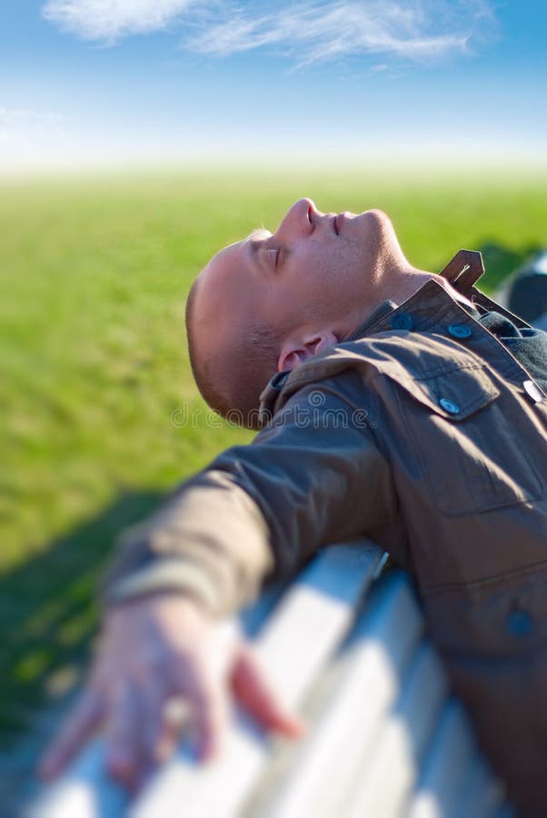 Enjoying the sun stock image. Image of male, bench, nature - 9318917
