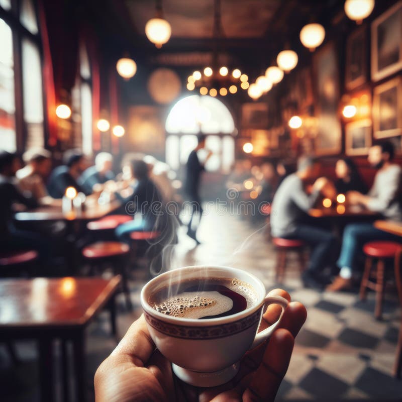 Enjoying a Traditional Viennese Coffee, Foreground Focus with a Blurred ...