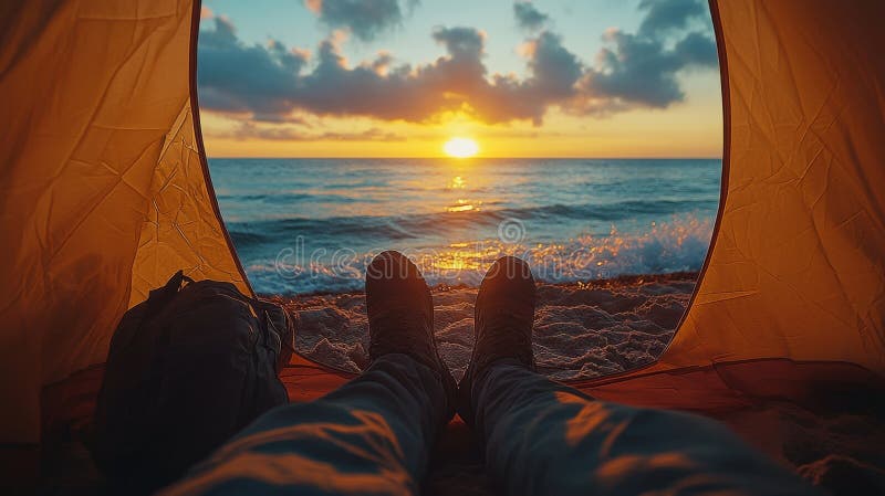 Enjoying a Tranquil Sunset View from Inside a Tent on the Beach with ...