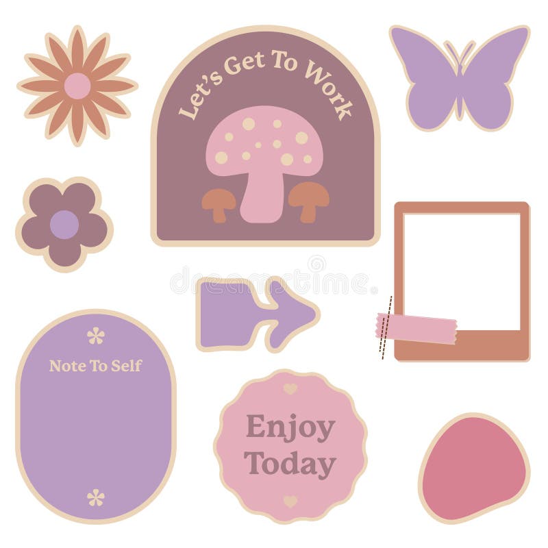 Sticker Set with Nature Illustrations, Inspirational Quotes, General ...