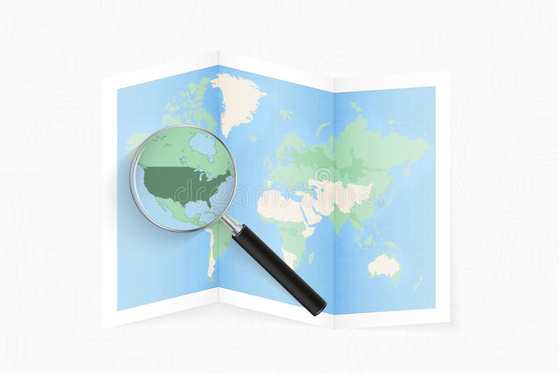 Enlarge USA with a Magnifying Glass on a Folded Map of the World Stock ...