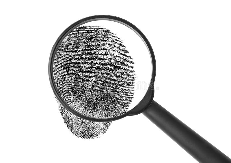 Fingerprint and Magnifying Glass in Hand Stock Photo - Image of ...