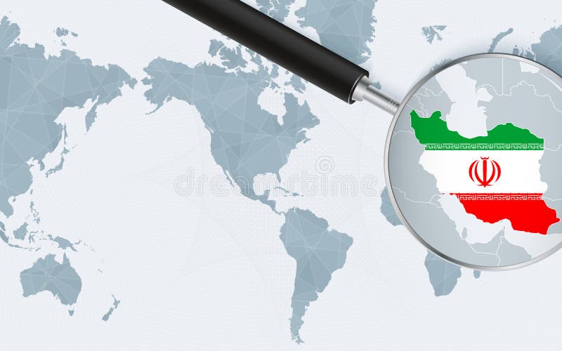 Enlarged Map of Iran on America Centered World Map. Magnified Map and ...
