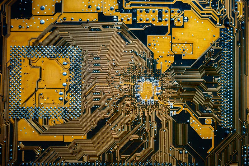 Enlarged Surface of the Computer Printed Circuit Board. Stock Photo ...