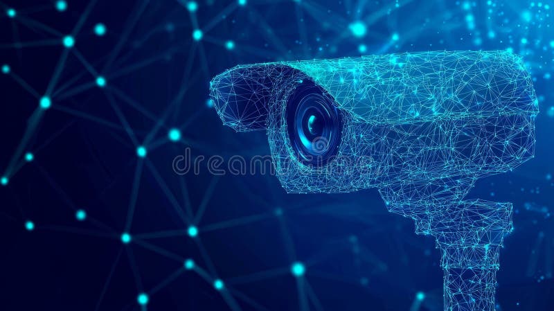 An Enlarged Wireframe Mesh of an HD CCTV Security Camera with a Low ...