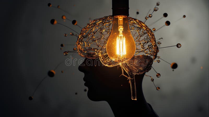 Enlightened Brain Concept with Lightbulb and Creative Elements Stock ...