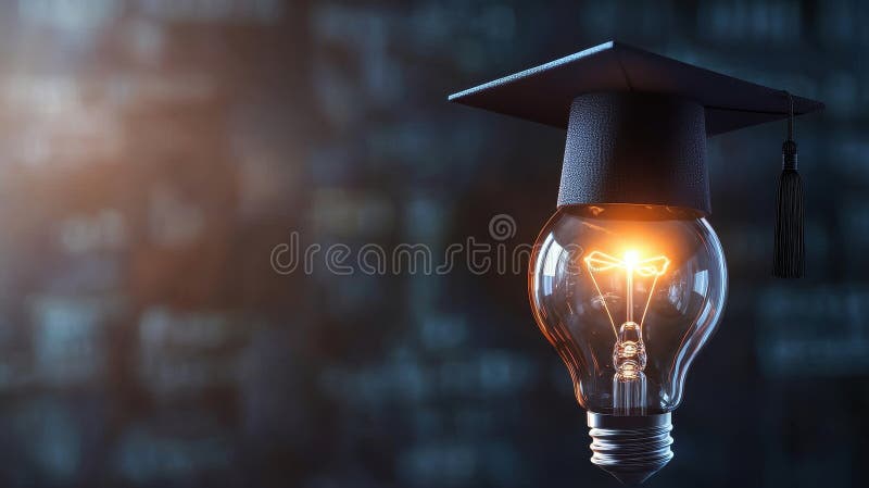 An Enlightened Bulb Wearing a Graduation Cap Represents the Fusion of ...