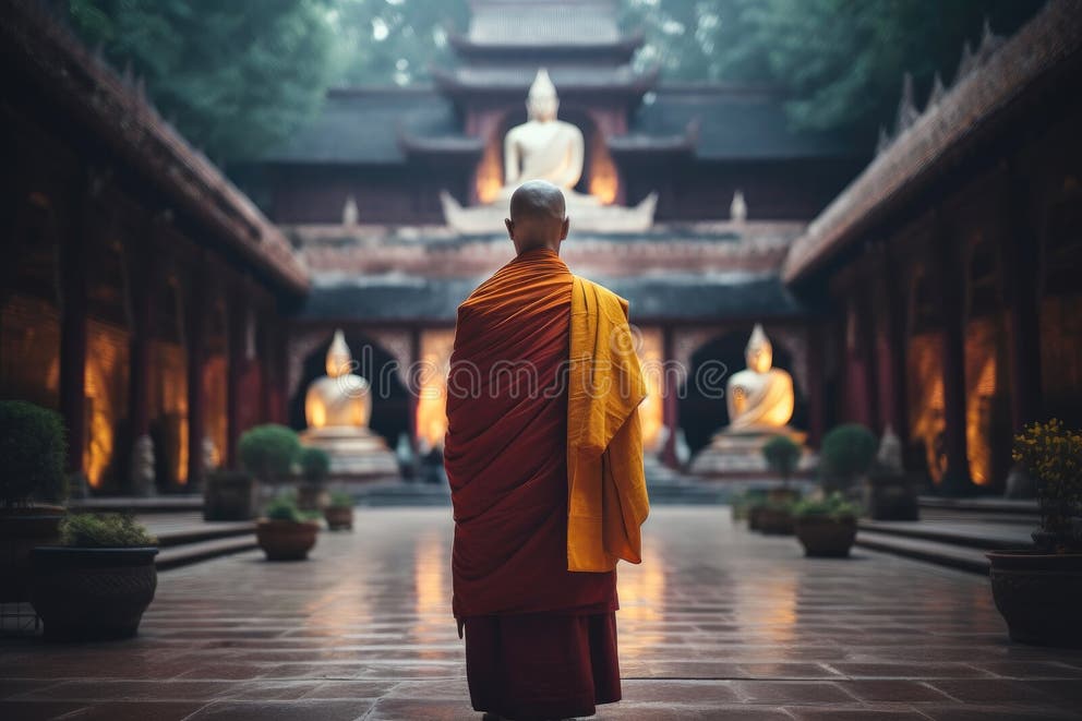 Enlightenment Journey: Asian Monk in Devotion. Stock Illustration ...