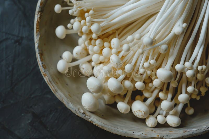 Enoki Mushrooms in a Ceramic Bowl Stock Photo - Image of vegan ...