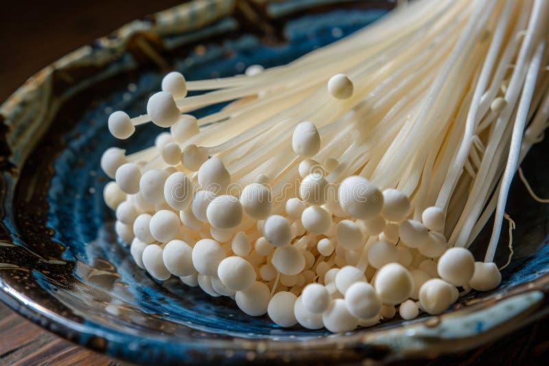Enoki Mushrooms in a Ceramic Bowl Stock Image - Image of organic ...