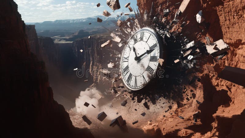 Enormous Clock Shattering Cliffside in Desert Canyon Stock Image ...
