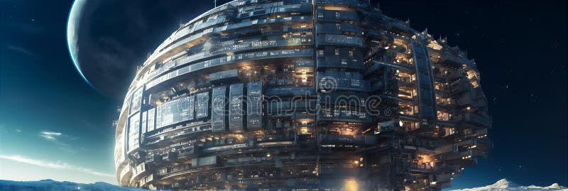 Enormous Cosmic Hotel or Space City on the Orbit of a Planet Stock ...