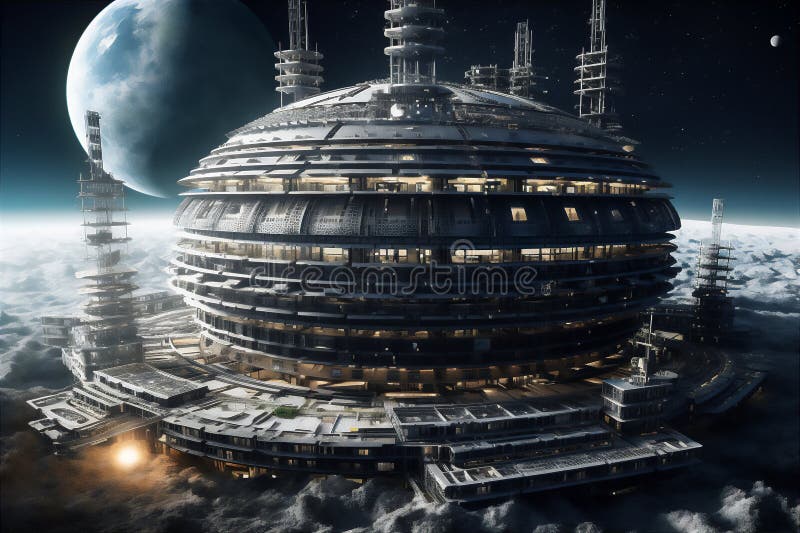 Enormous Cosmic Hotel or Space City on the Orbit of a Planet Stock ...