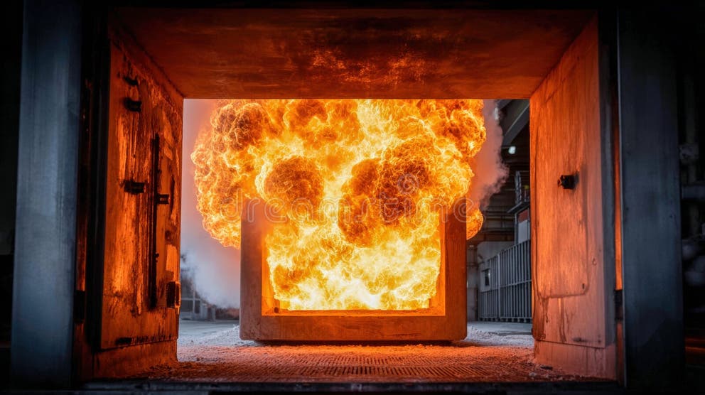 An Enormous Explosion of Fire Erupts from Inside a Rectangular Opening ...
