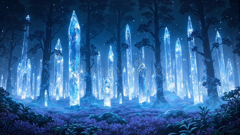 Enormous Glowing Crystal Forest with Blue Light Purple Moss Dancing ...