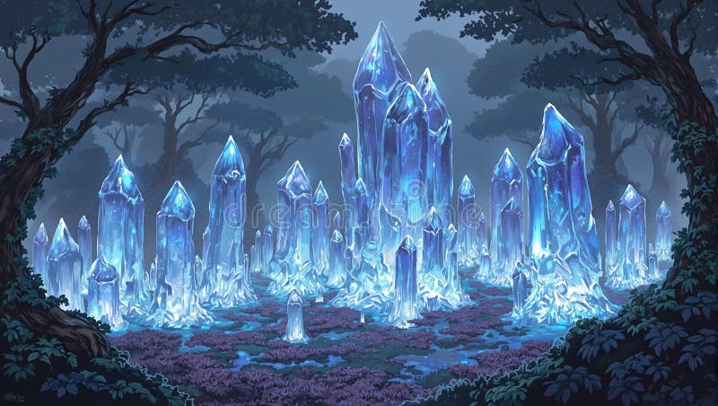Enormous Glowing Crystal Forest with Blue Light Purple Moss Dancing ...