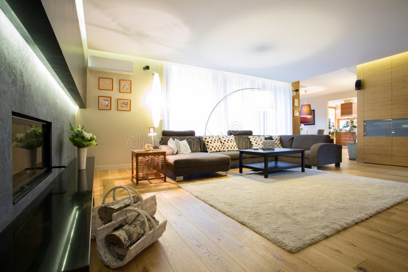 Enormous Lounge with Big Sofa Stock Photo - Image of architecture ...