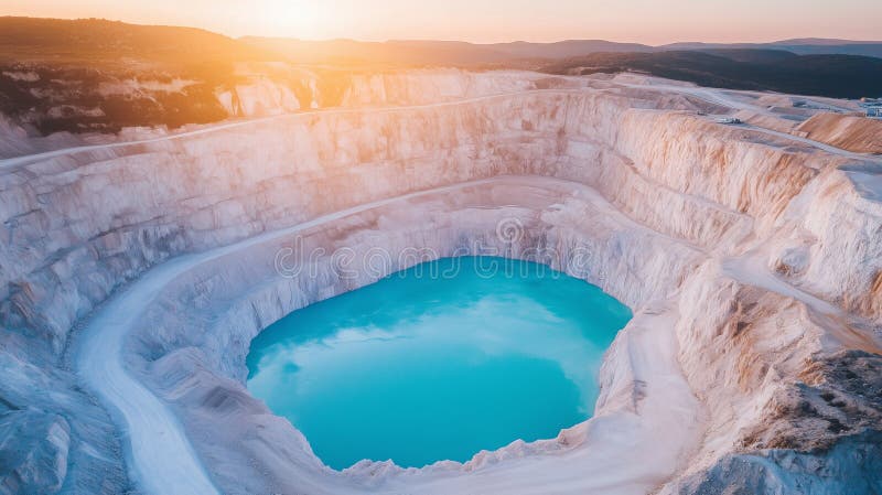 Enormous Open Pit Mine with Turquoise Water at Sunset Stock Photo ...