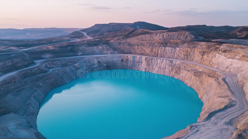 Enormous Open Pit Mine with Turquoise Water at Sunset Stock Photo ...