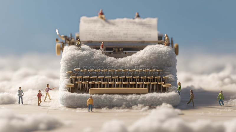 Enormous Typewriter Surrealism: Clouds As Paper and Tiny People Stock ...