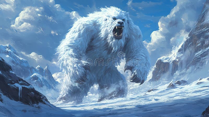 Enormous Yeti Roaring in Snowy Mountains Stock Illustration ...
