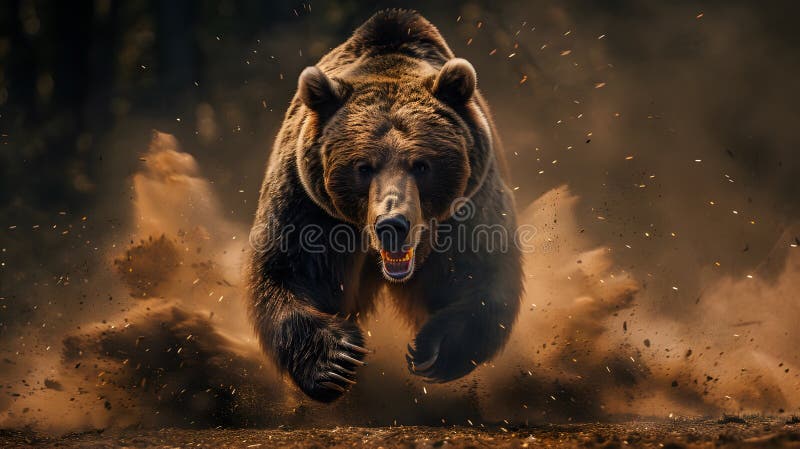 An Enraged Bear Running Kicking Up Dust Stock Image - Image of nature ...