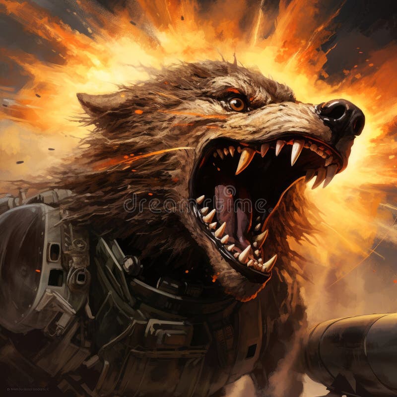 Enraged Wolf Soldier with Open Mouth, Game or Book Character Stock ...