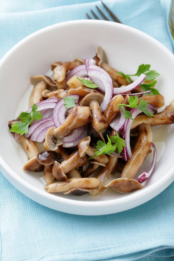 Ensalada Adobada De Las Setas Con La Cebolla Imagen de archivo - Imagen ...
