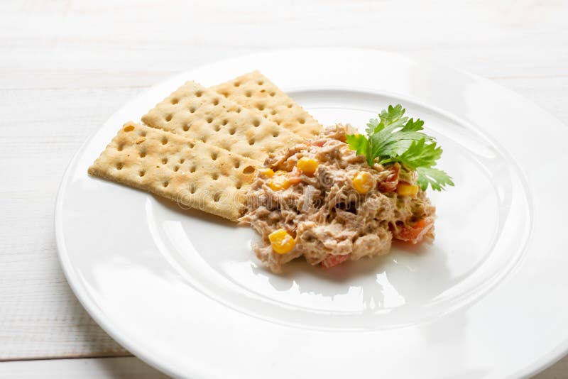 Atún y galletas foto de archivo. Imagen de alimento, mariscos - 1601612