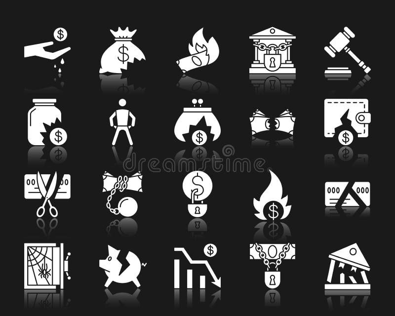 Ensemble Blanc De Vecteur D'icônes De Silhouette De Faillite ...