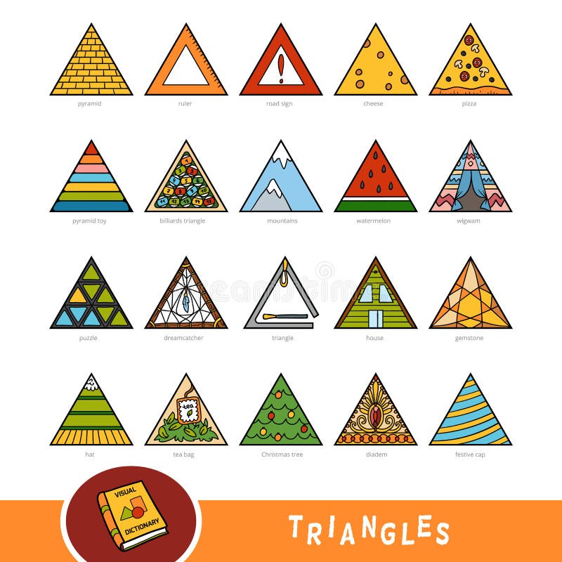 Ensemble Coloré D'objets En Forme De Triangle. Dictionnaire Visuel ...