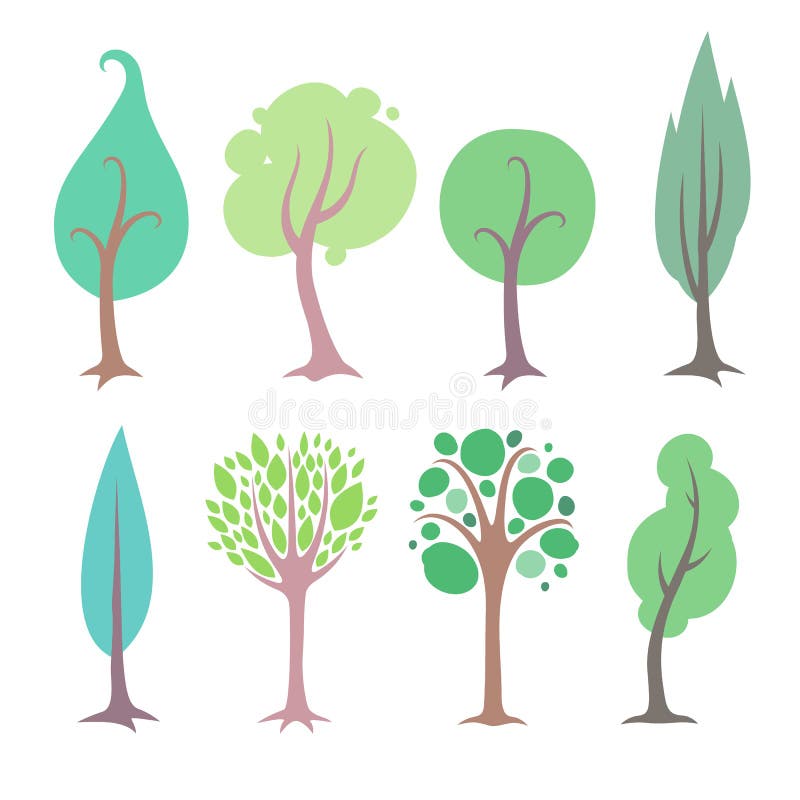 Ensemble Darbres Plats Simples De Style Illustration De Vecteur