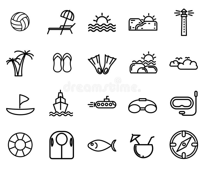 Ensemble d'icône de plage illustration de vecteur. Illustration du ...